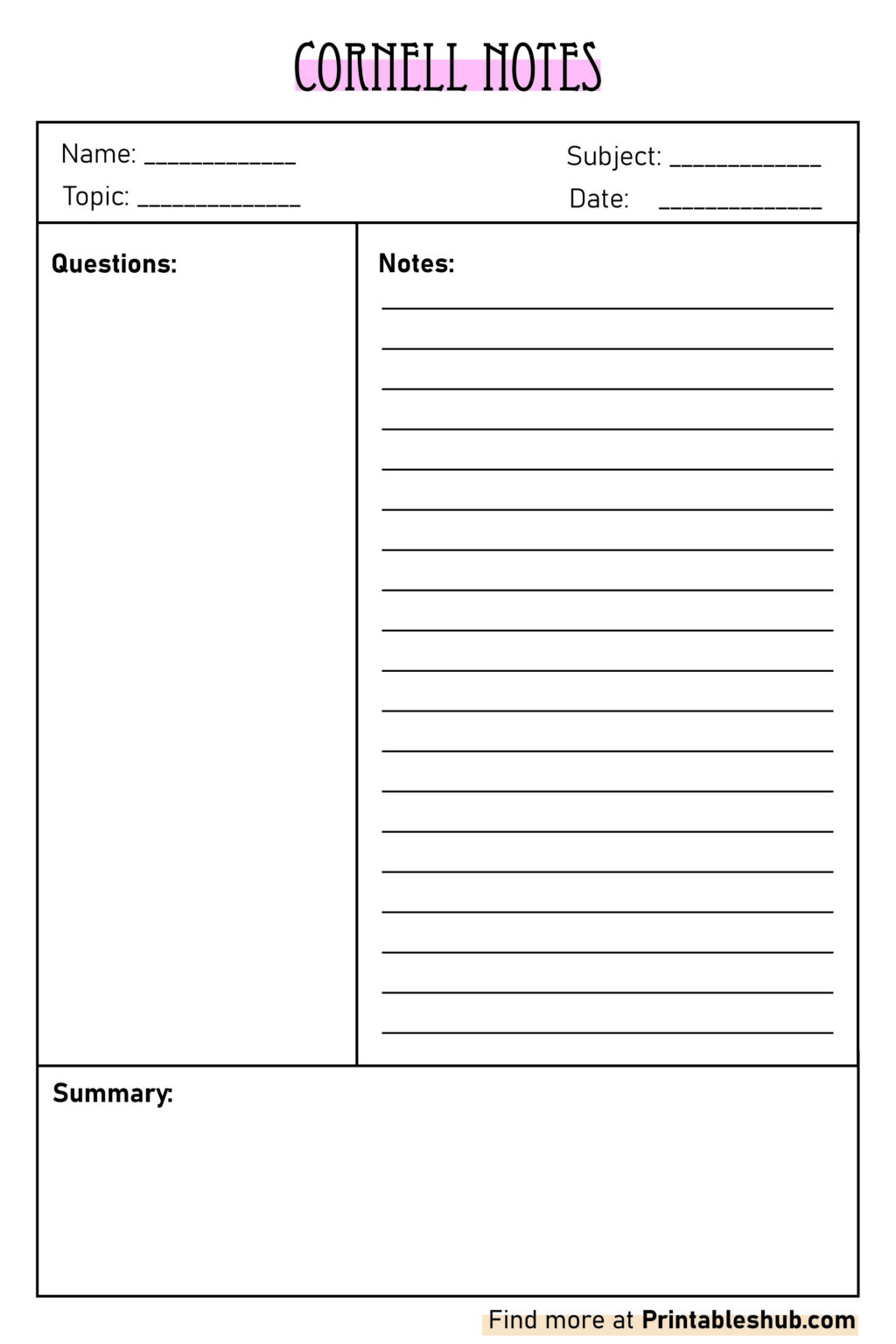 Blank Cornell Notes Templates [With PDF] - Printables Hub