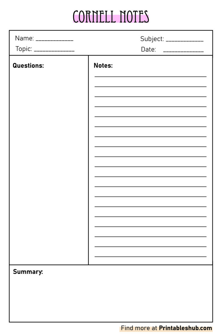 Blank Cornell Notes Templates [With PDF] - Printables Hub