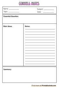 Blank Cornell Notes Templates [With PDF] - Printables Hub