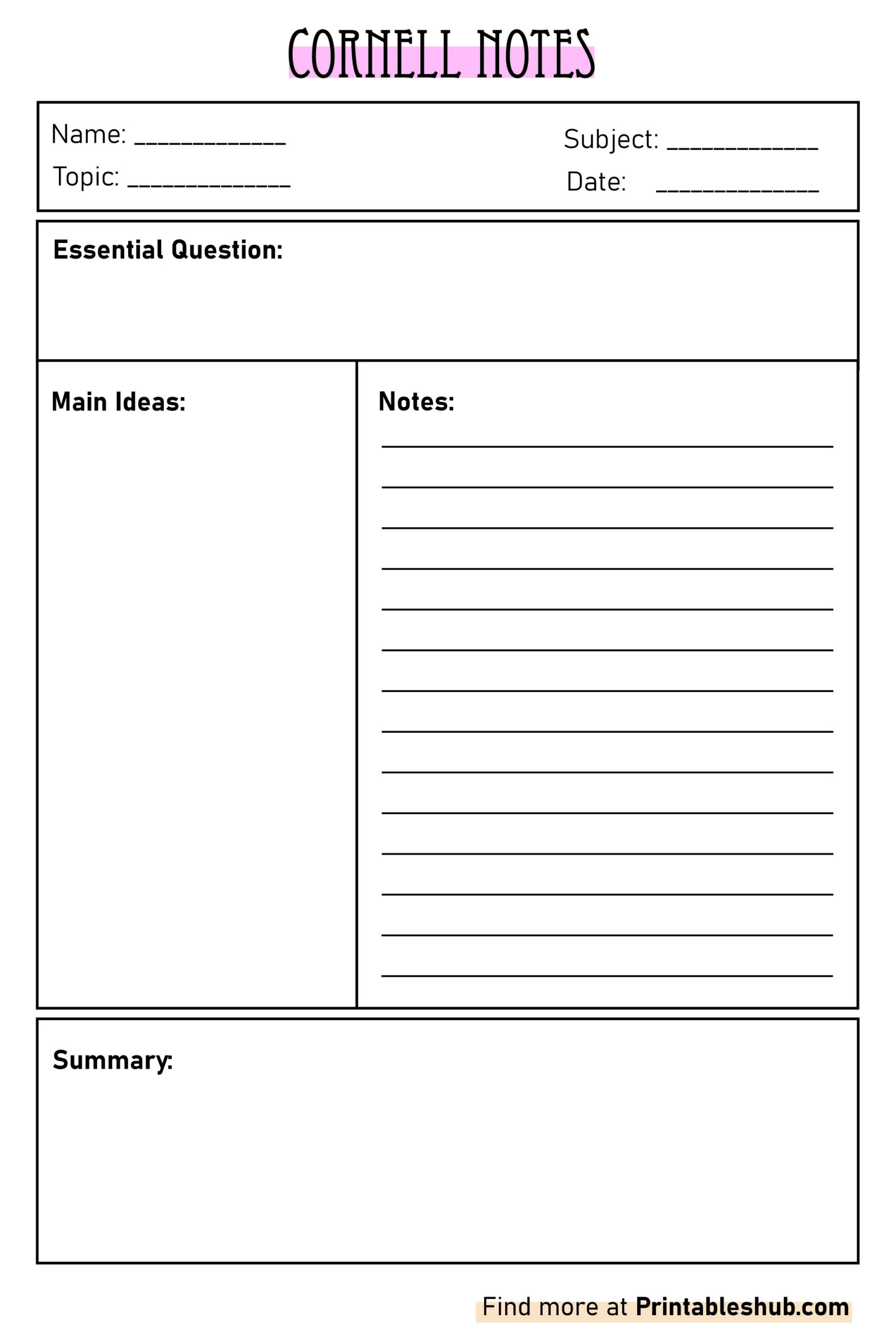 Blank Cornell Notes Templates [With PDF] - Printables Hub