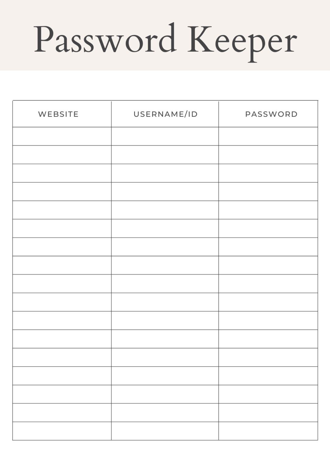 Free Printable Blank Password Keeper Templates [PDF Included ...
