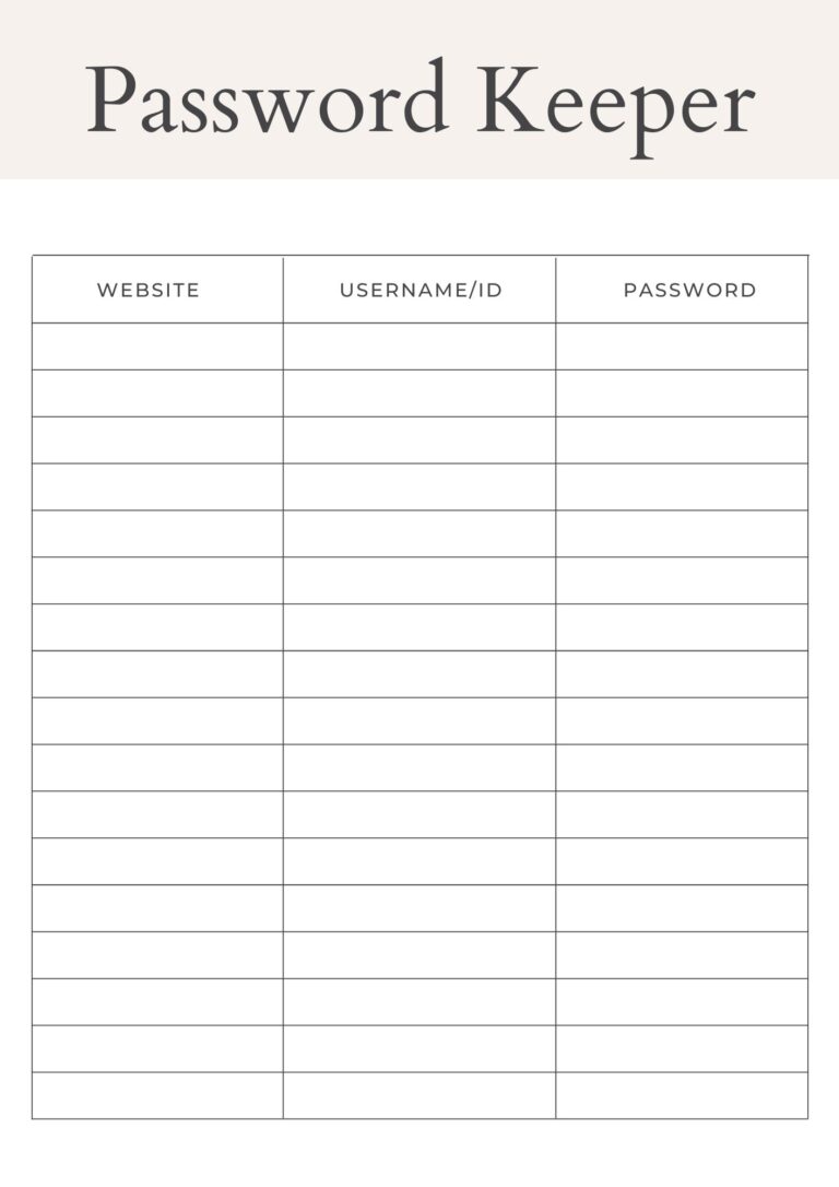Free Printable Blank Password Keeper Templates [PDF Included ...