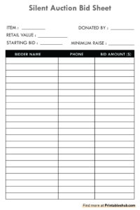 Free Printable Blank Silent Auction Bid Templates [PDF Included ...