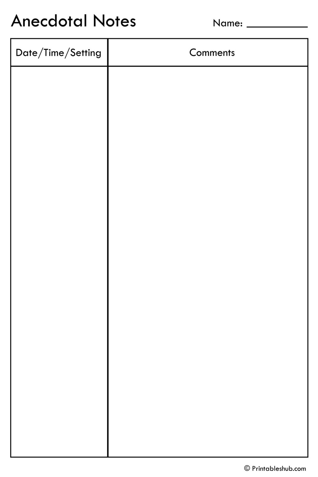 Blank Student’s Anecdotal Notes Templates [PDF Included] - Printables Hub