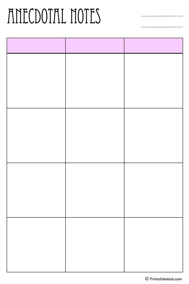 Blank Student’s Anecdotal Notes Templates [PDF Included] - Printables Hub