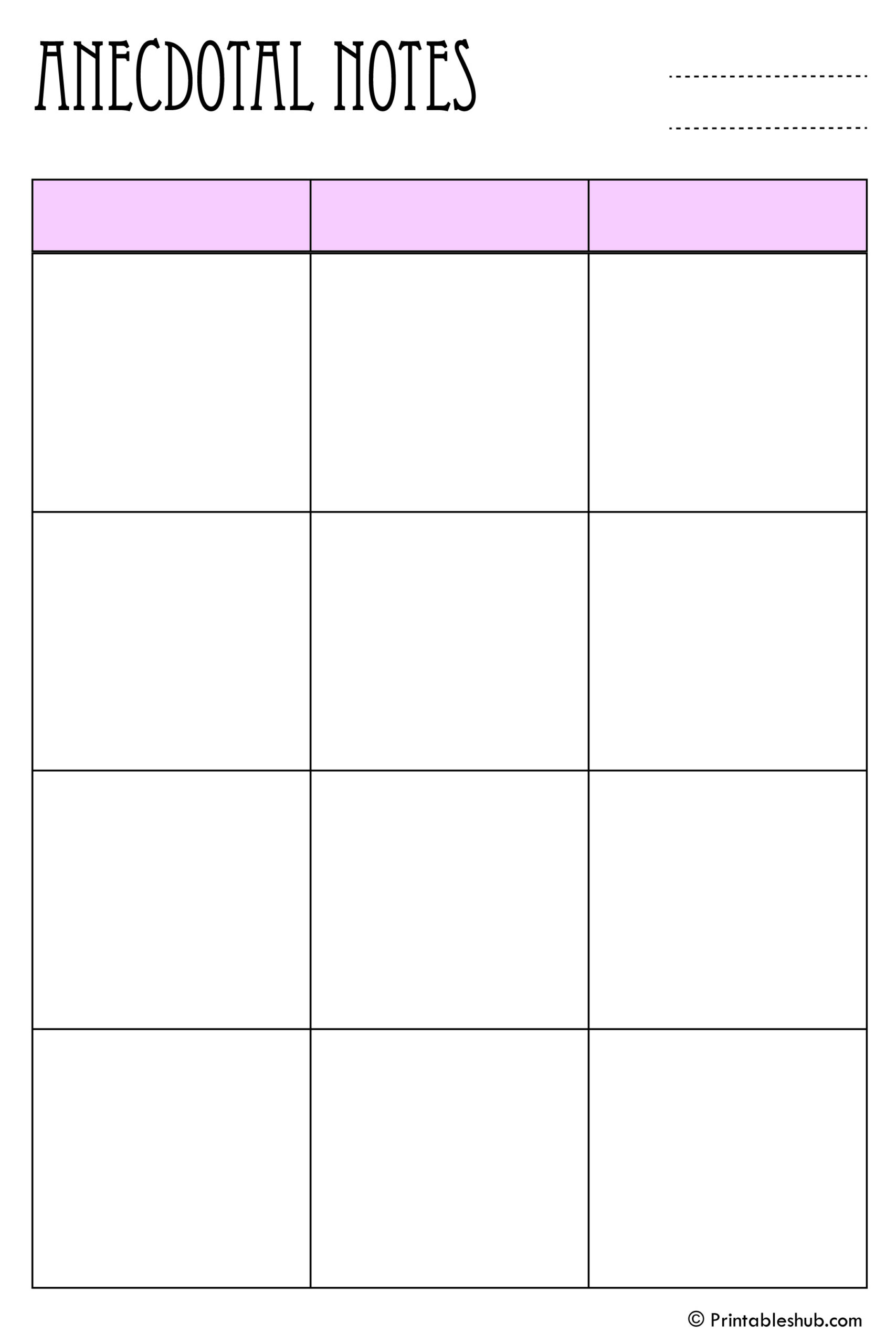 Blank Student’s Anecdotal Notes Templates [PDF Included] - Printables Hub