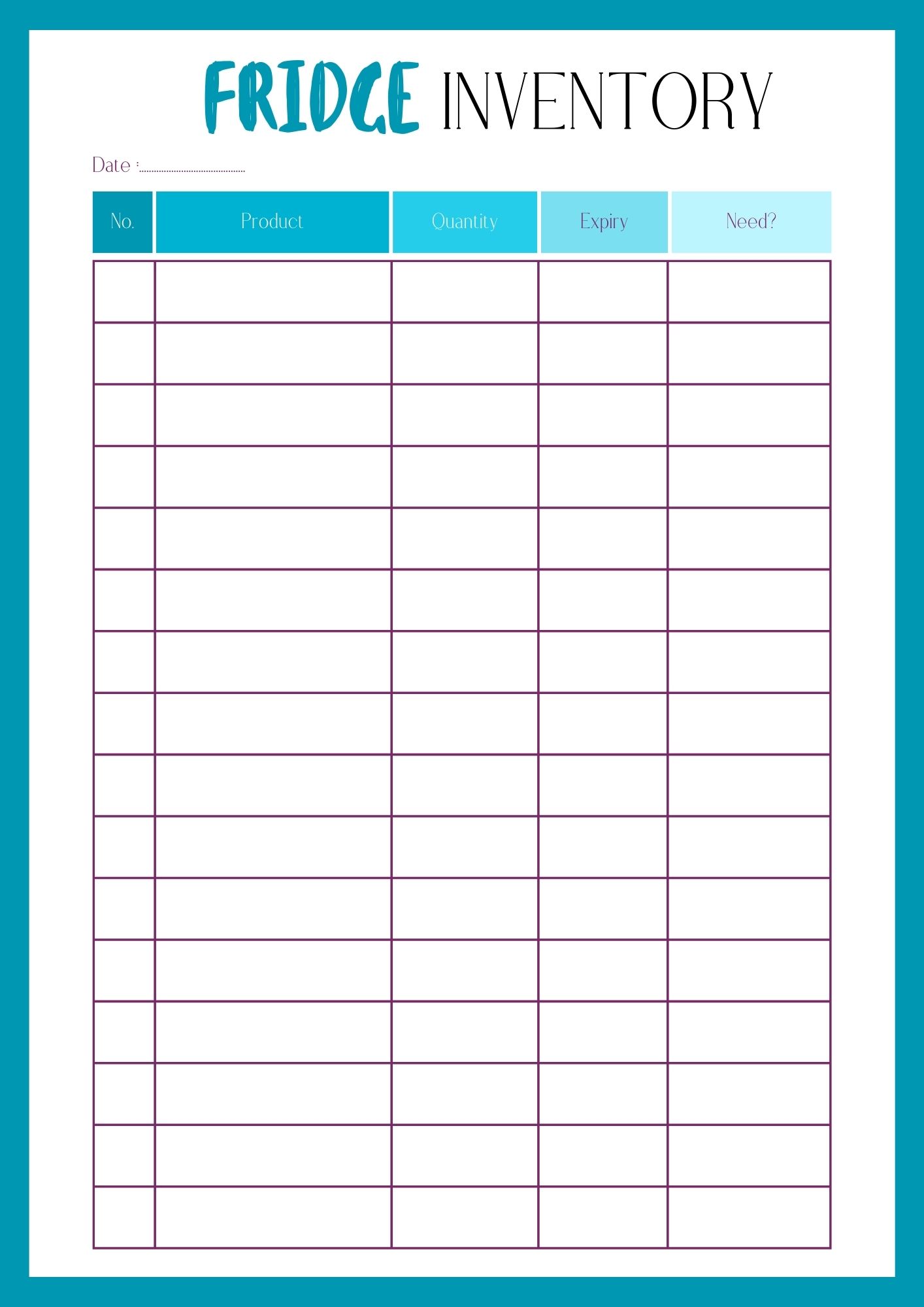Printable Food Inventory {Refrigerator, Pantry, Freezer} Templates With ...