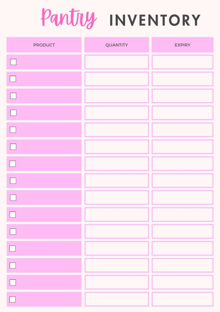 Printable Food Inventory {Refrigerator, Pantry, Freezer} Templates With ...