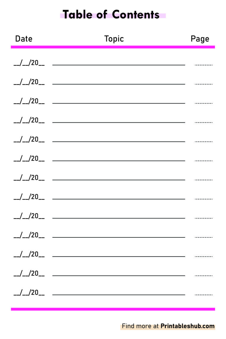 Free Printable Blank Table Of Contents Templates [PDF Included ...