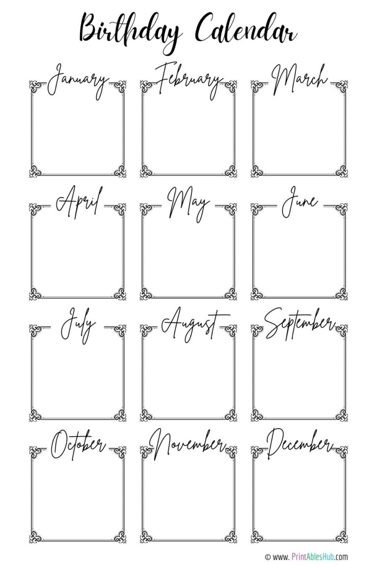 Printable Birthday Calendar Templates - Printables Hub