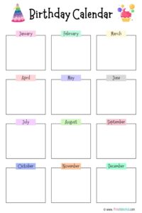 Printable Birthday Calendar Templates - Printables Hub