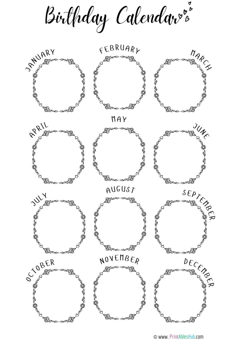 Printable Birthday Calendar Templates - Printables Hub