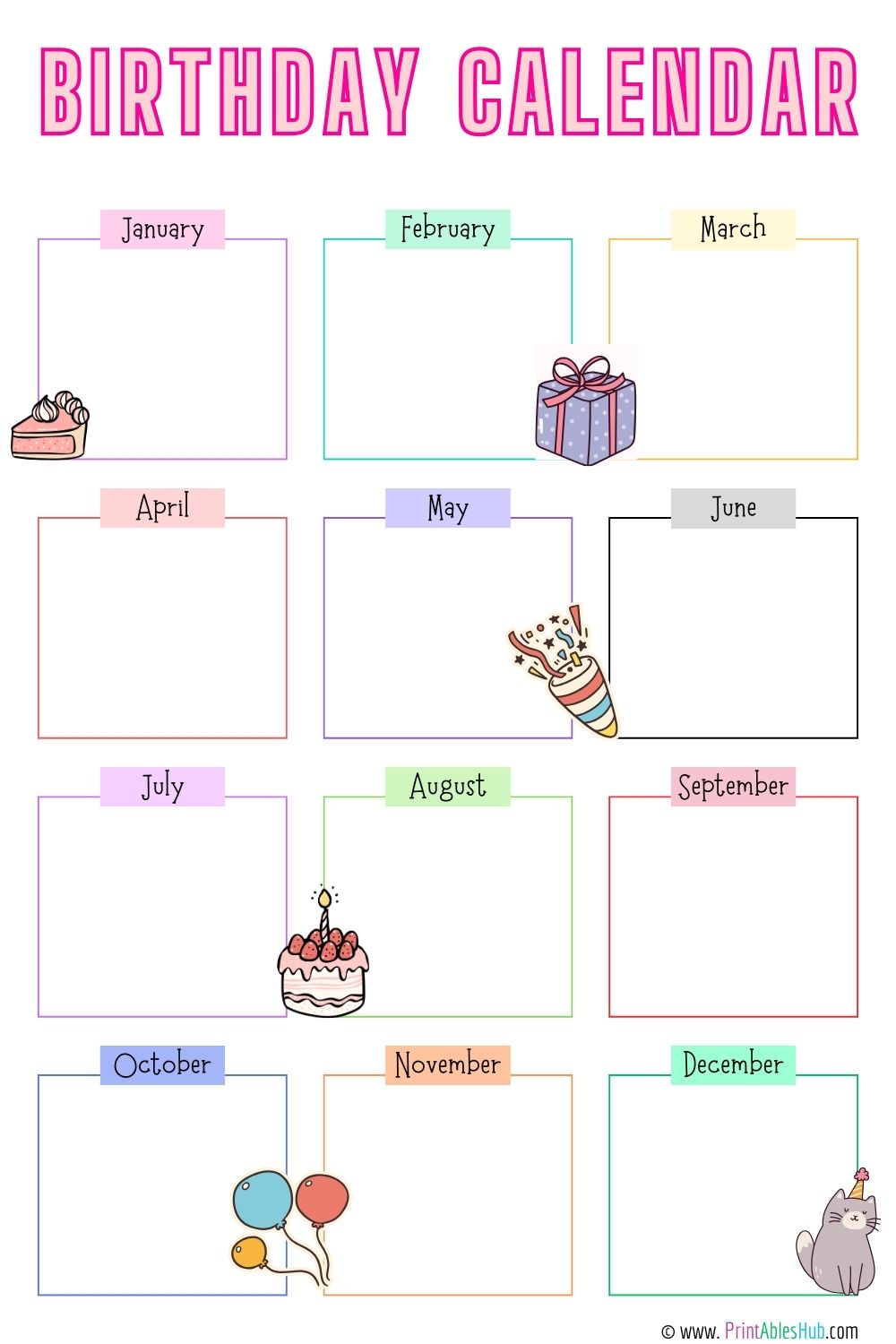 Printable Birthday Calendar Templates - Printables Hub
