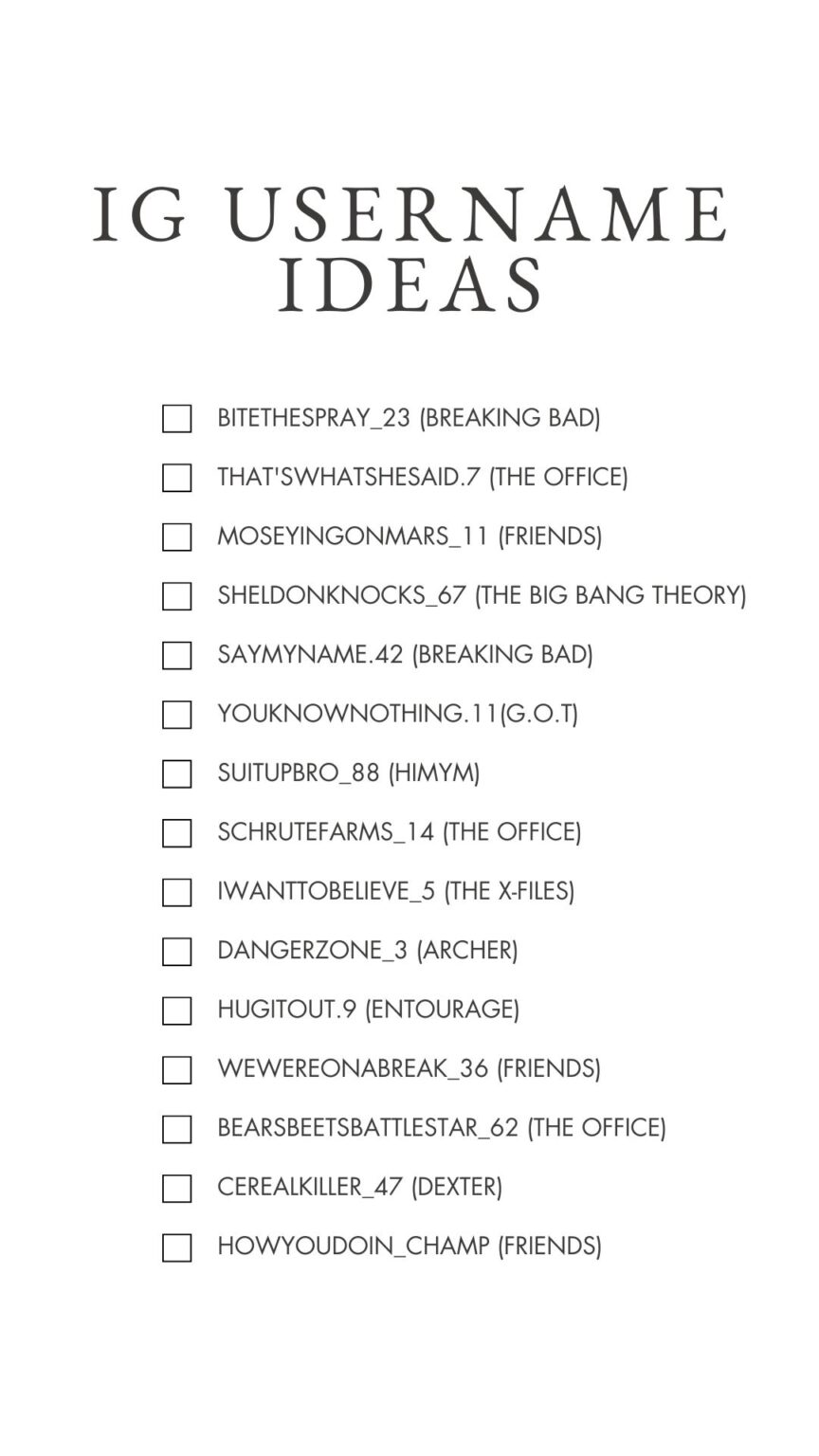 Printable Instagram Username Ideas List - Printables Hub