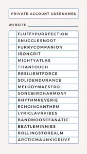 Printable Private Account Username Ideas List - Printables Hub
