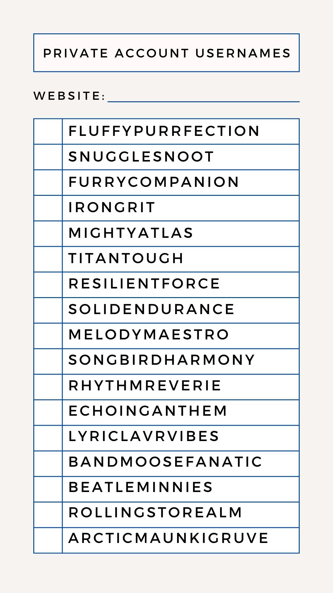 Printable Private Account Username Ideas List - Printables Hub