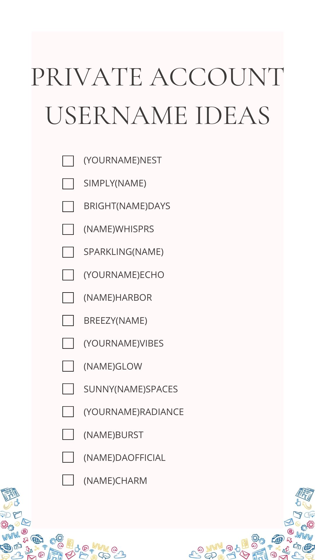 Printable Private Account Username Ideas List - Printables Hub