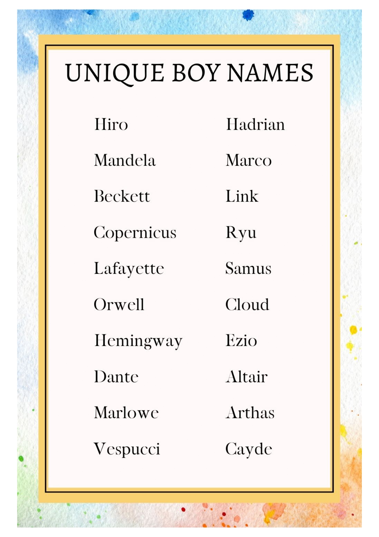 Printable Unique Boy Names Lists [With PDF] - Printables Hub