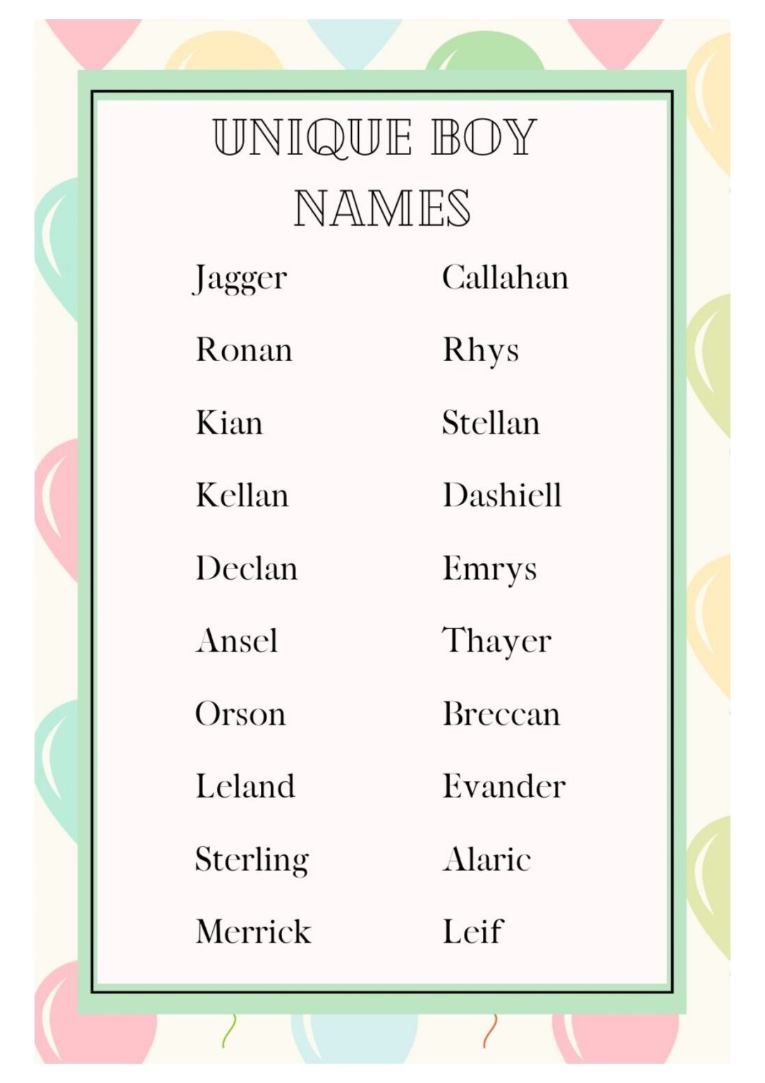 Printable Unique Boy Names Lists [With PDF] - Printables Hub