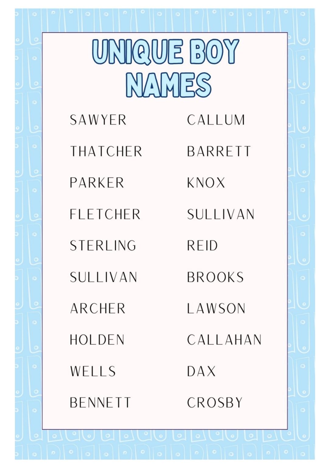 Printable Unique Boy Names Lists [With PDF] - Printables Hub