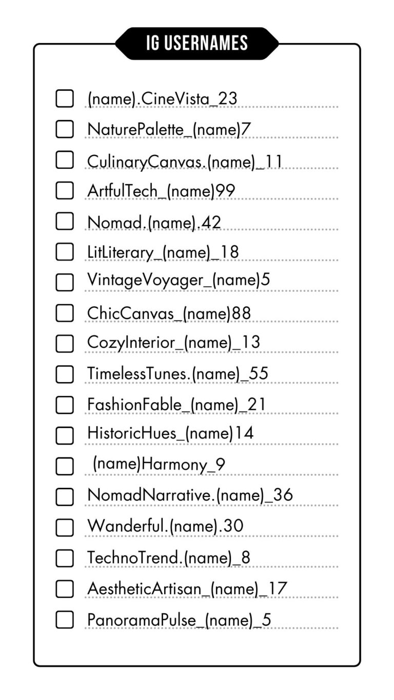 Printable Instagram Username Ideas List - Printables Hub