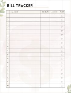 Printable Bill Tracker Templates [PDF Included] - Printables Hub