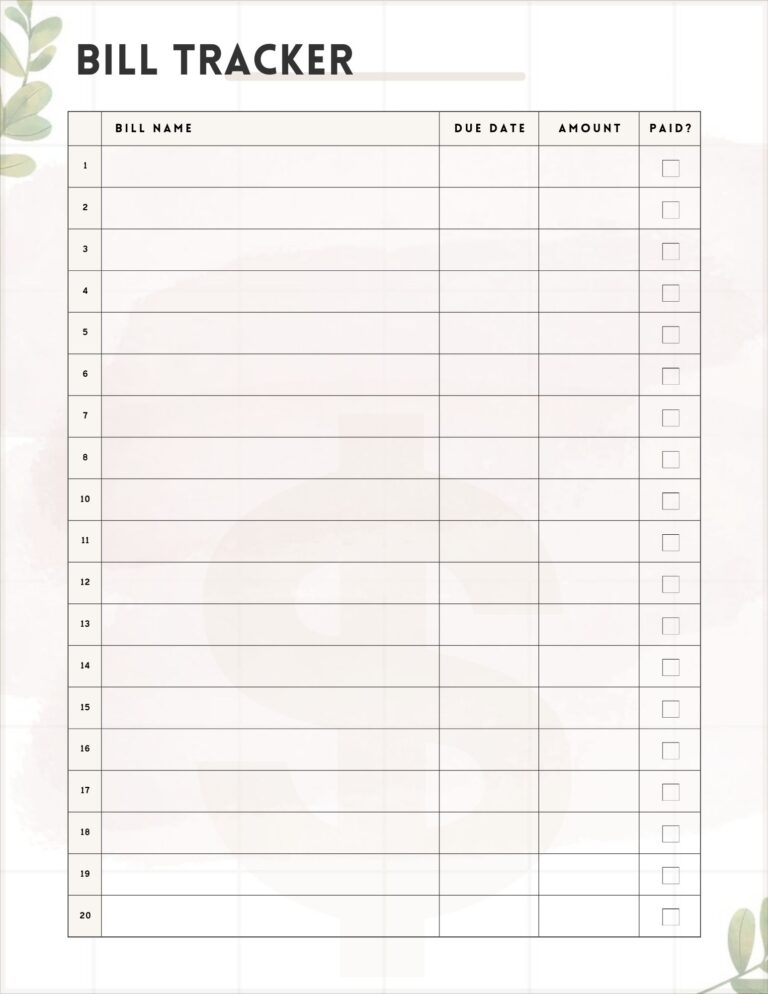 Printable Bill Tracker Templates [PDF Included] - Printables Hub