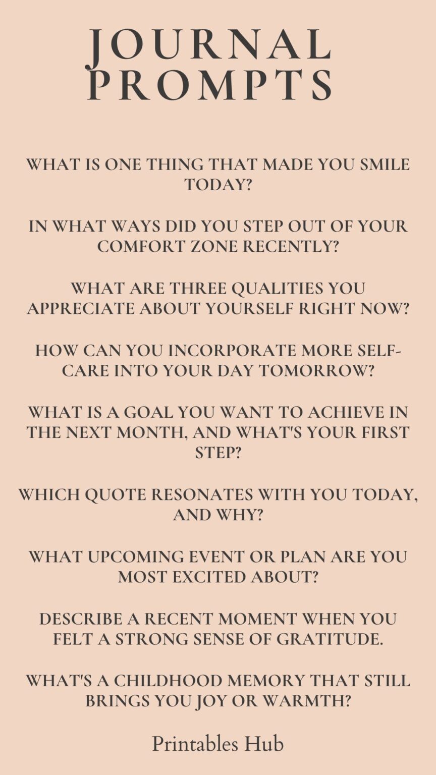Printables Lists Of Daily Journal Prompts - Printables Hub