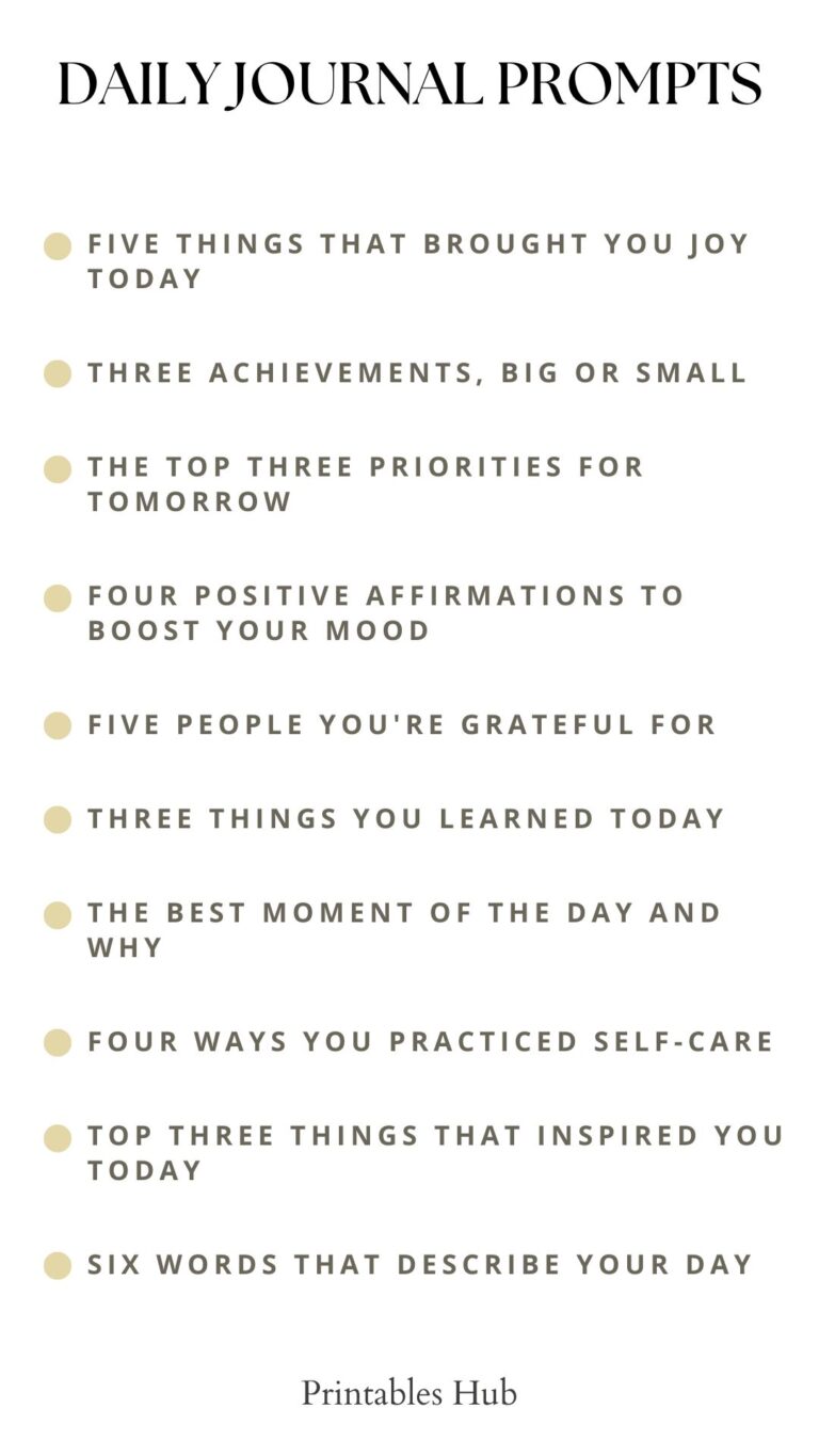 Printables Lists Of Daily Journal Prompts - Printables Hub
