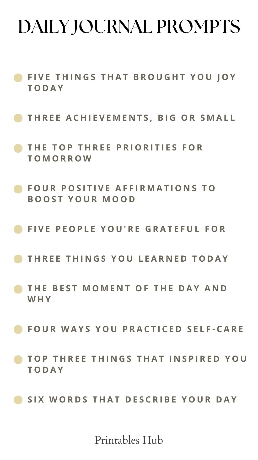 Printables Lists Of Daily Journal Prompts - Printables Hub