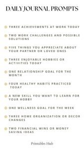 Printables Lists Of Daily Journal Prompts - Printables Hub