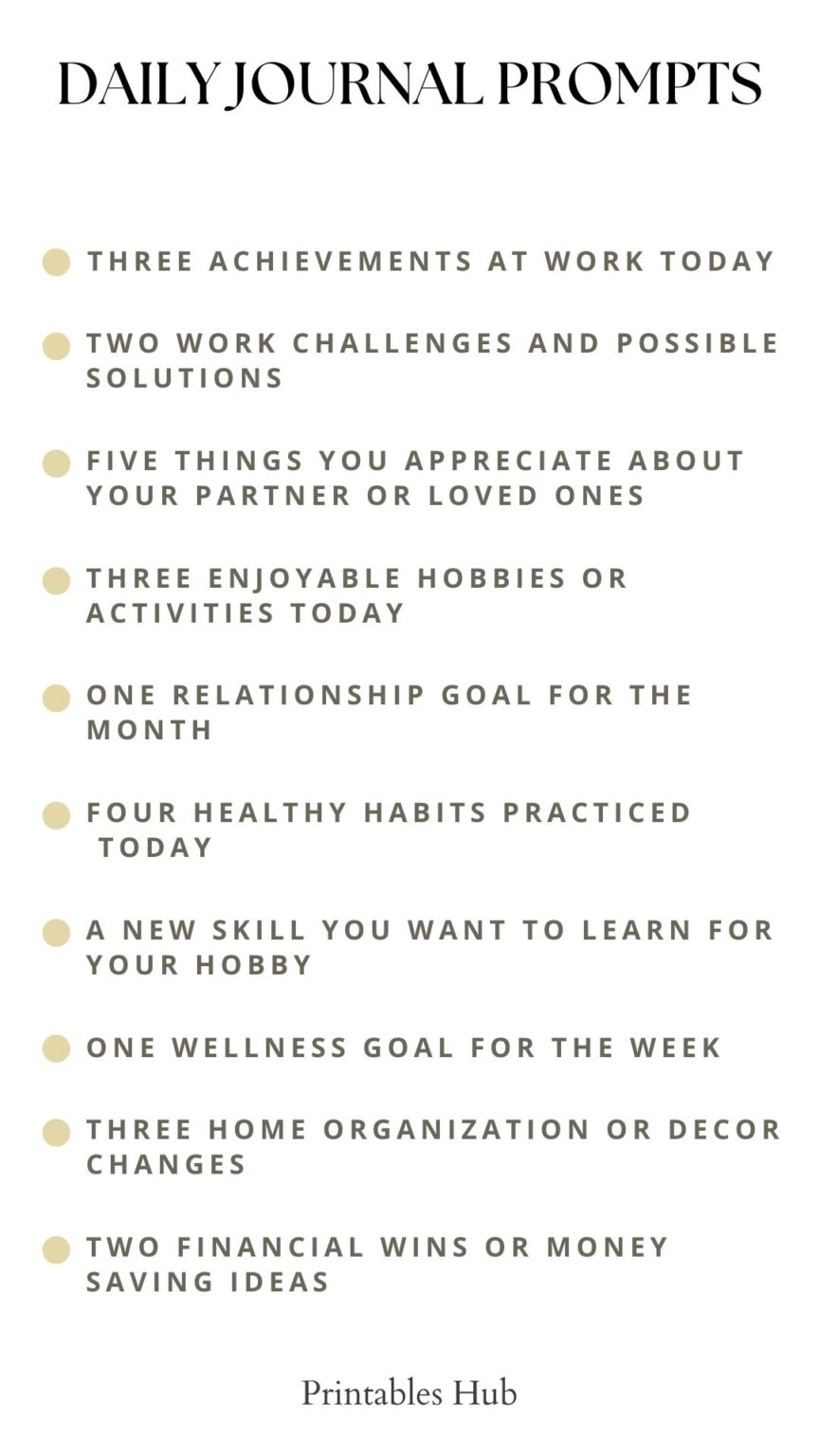 Printables Lists Of Daily Journal Prompts - Printables Hub