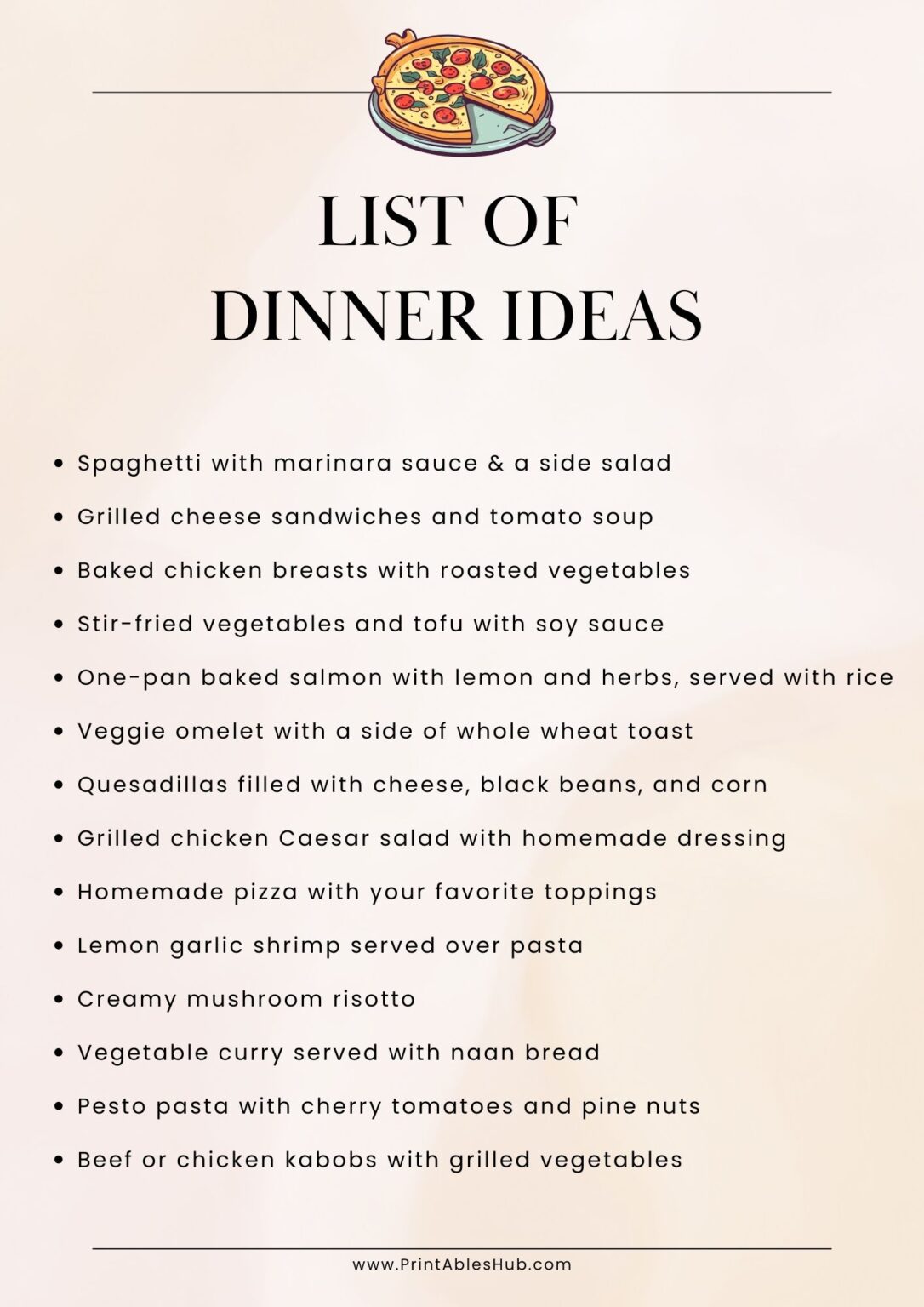 Printable List Of Easy Dinner Ideas [PDF Also Included] - Printables Hub