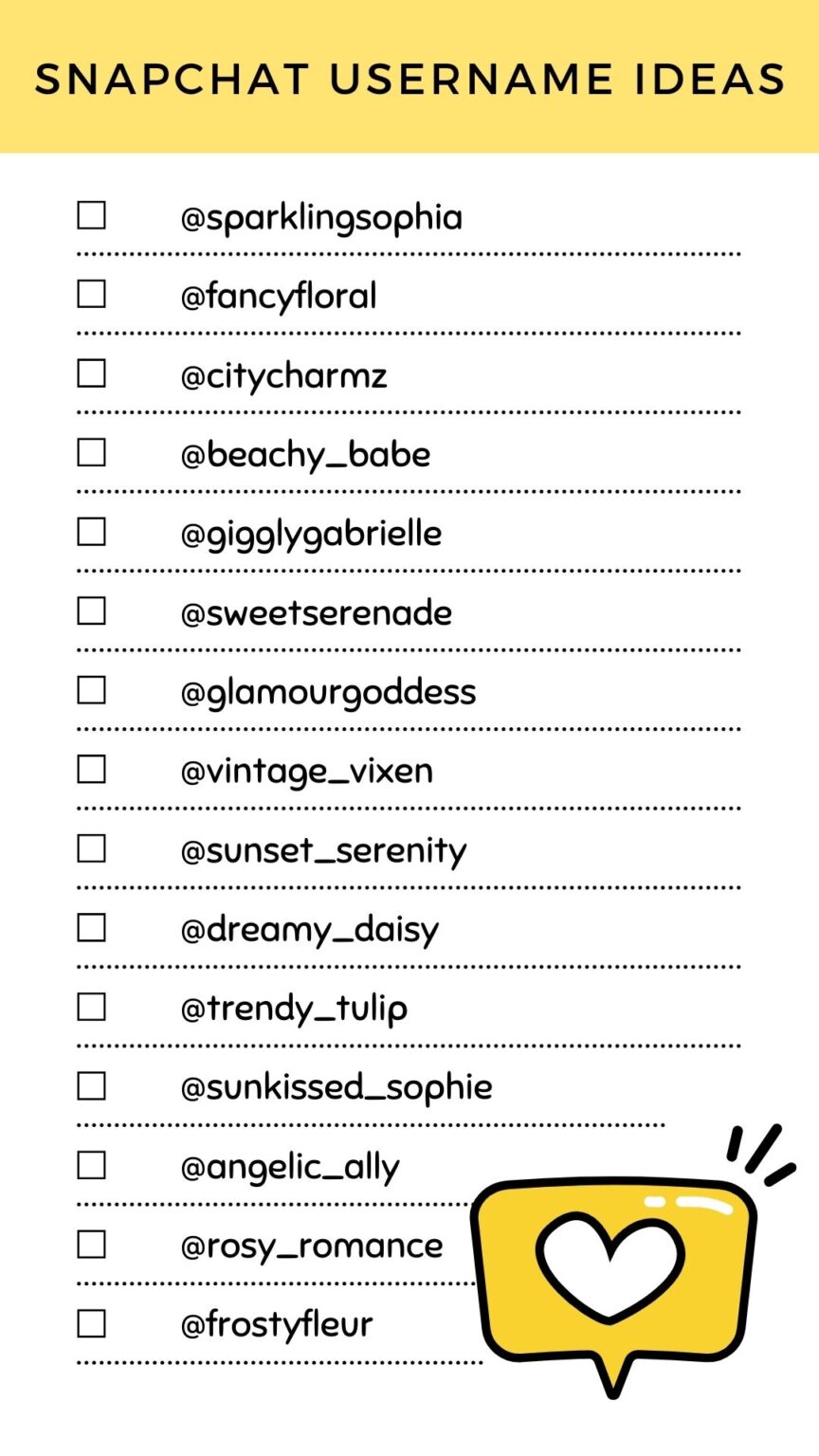 Printable List Of Snapchat Username Ideas - Printables Hub