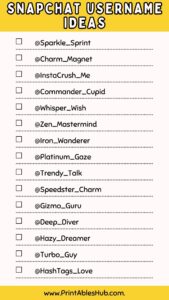 Printable List Of Snapchat Username Ideas - Printables Hub