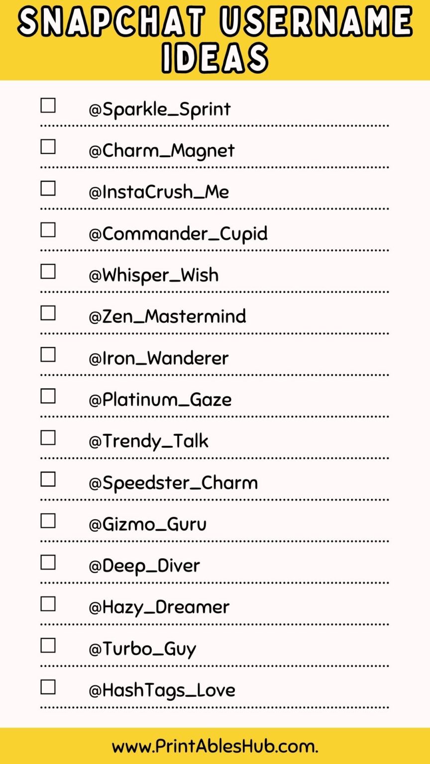 Printable List Of Snapchat Username Ideas - Printables Hub
