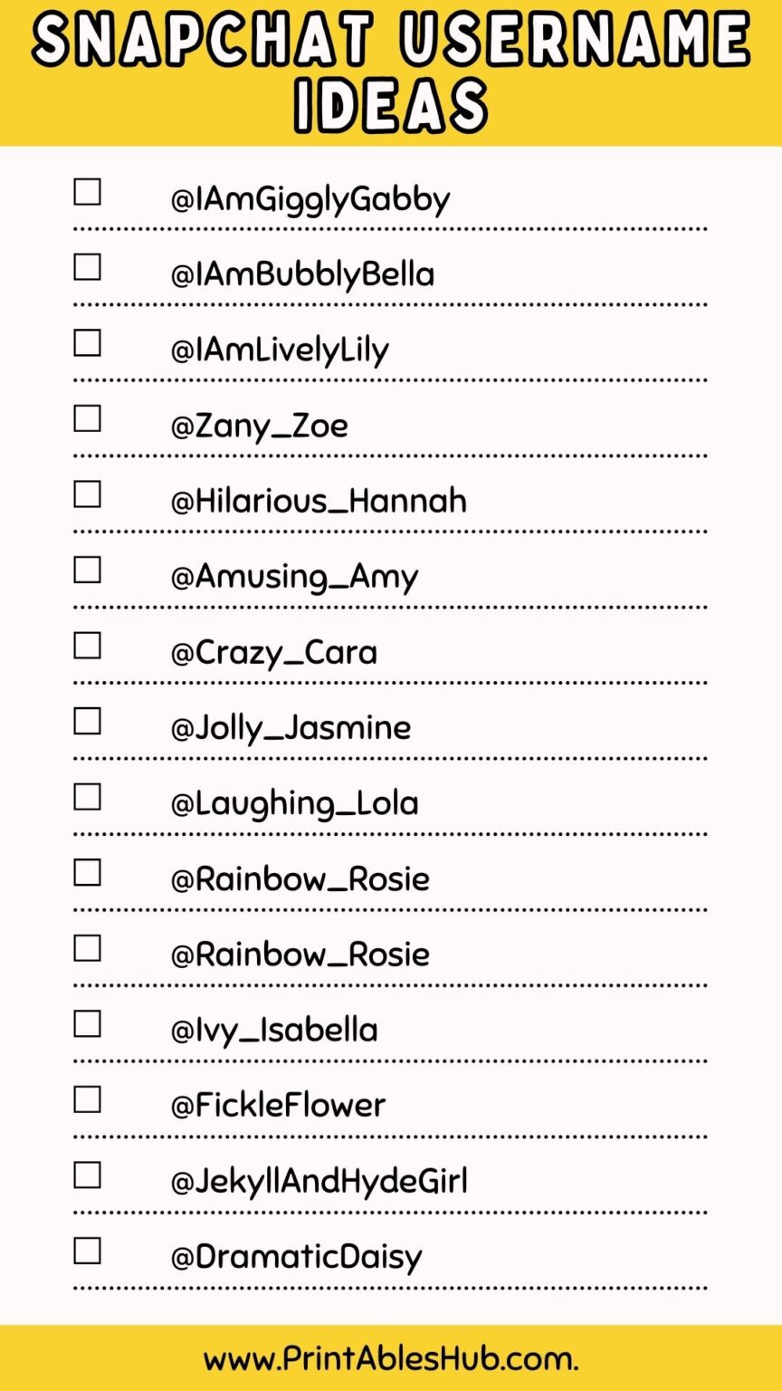 Printable List Of Snapchat Username Ideas - Printables Hub