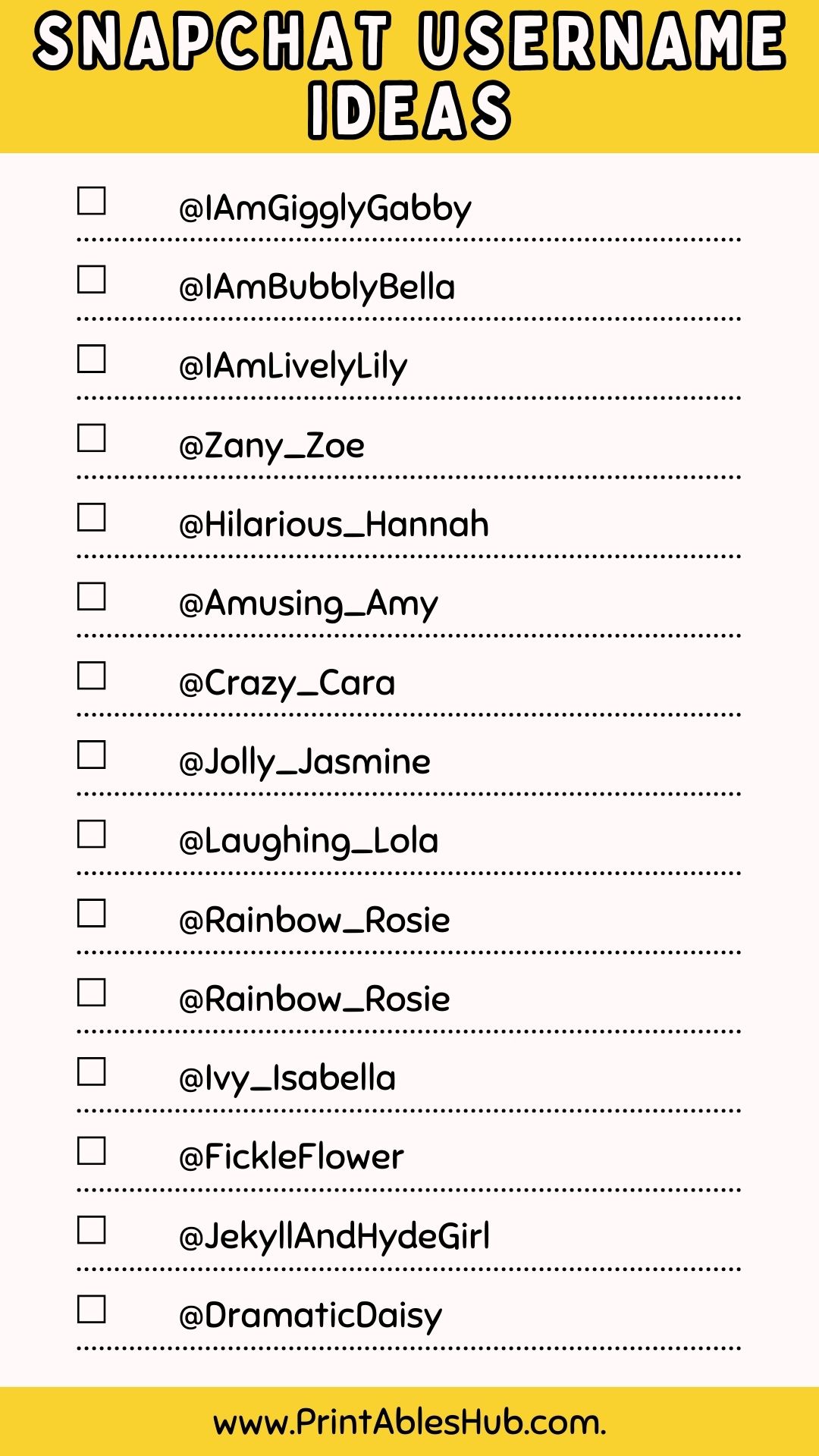 Printable List Of Snapchat Username Ideas - Printables Hub