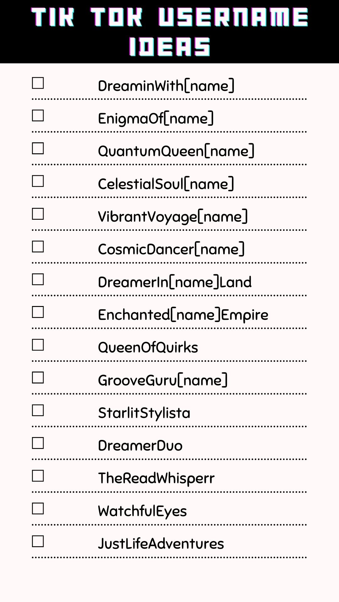 Printable List Of Tik Tok Username Ideas - Printables Hub