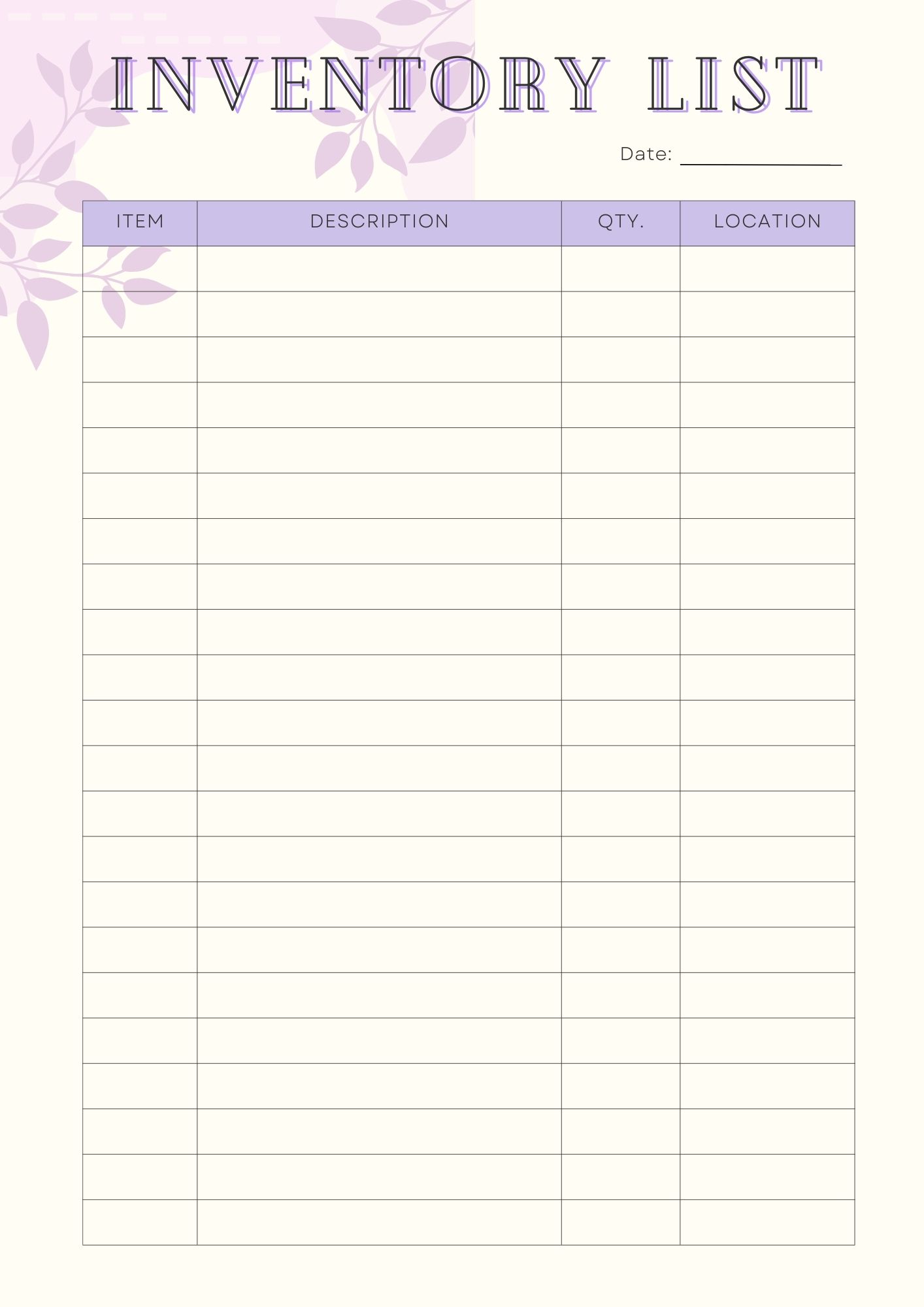 Free Printable Inventory List Sheet Template [PDF] - Printables Hub