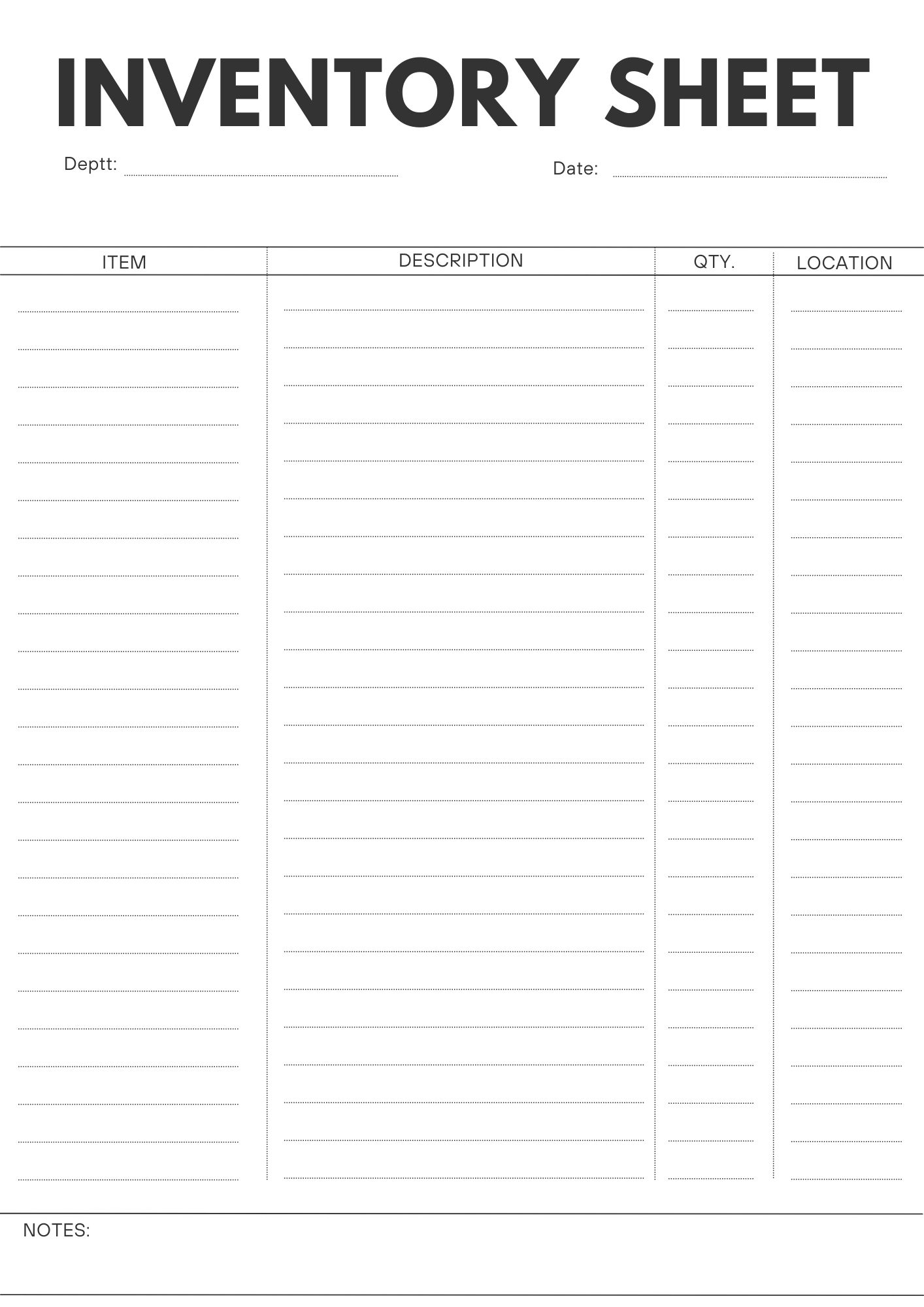 Free Printable Inventory List Sheet Template [PDF] - Printables Hub