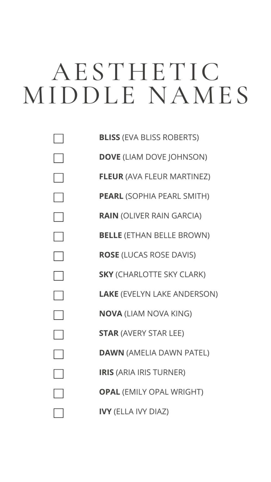 Printable List Of Unique Middle Names [PDF Included] - Printables Hub