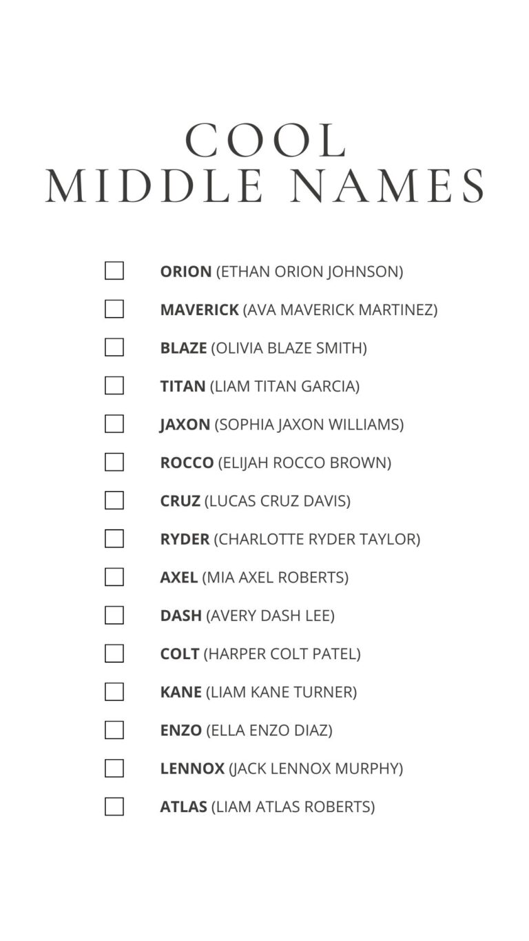 Printable List Of Unique Middle Names [PDF Included] - Printables Hub