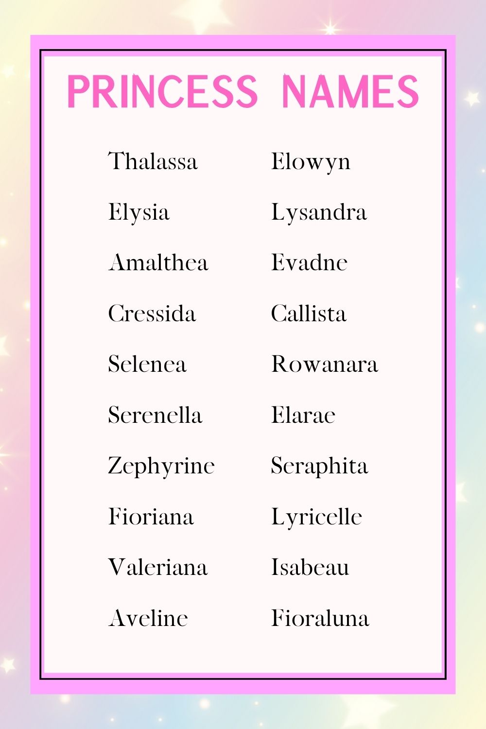 Printable List Of Unique Princess Names - Printables Hub
