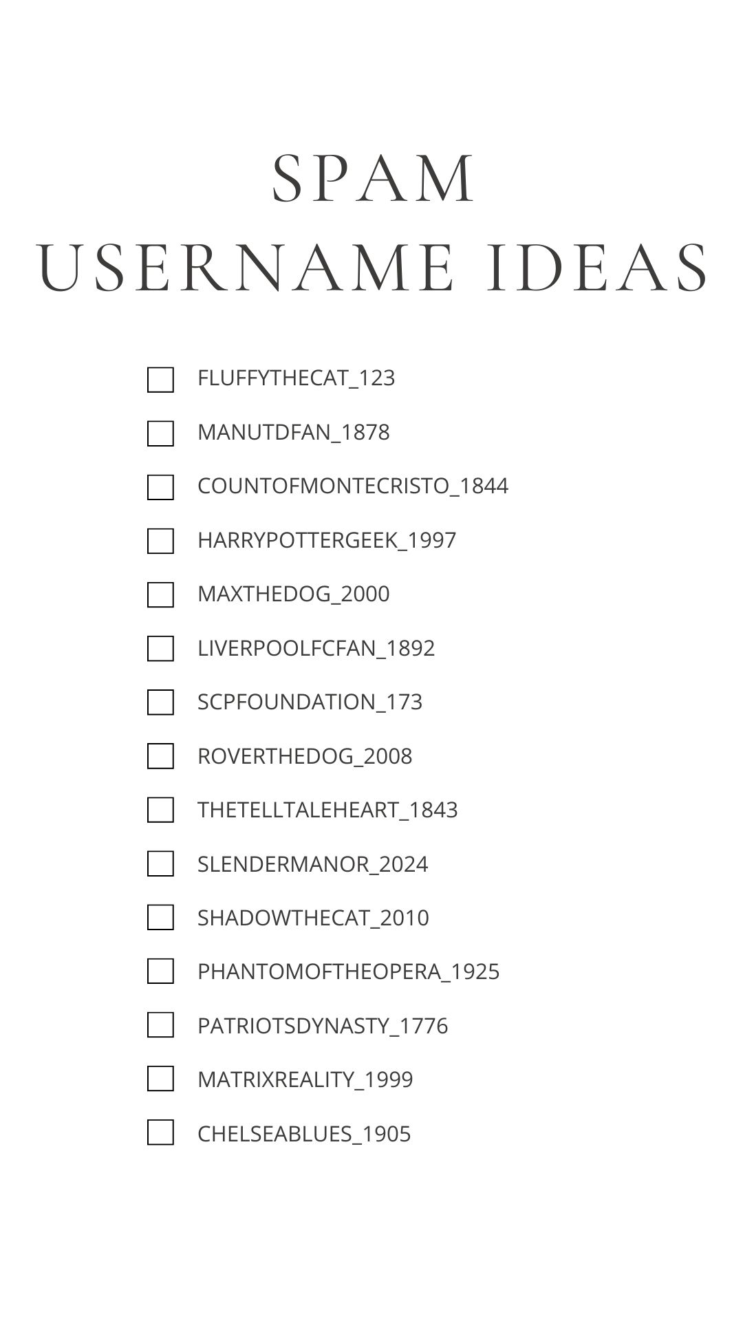 Printable List Of SPAM Username Ideas [PDF Included] - Printables Hub