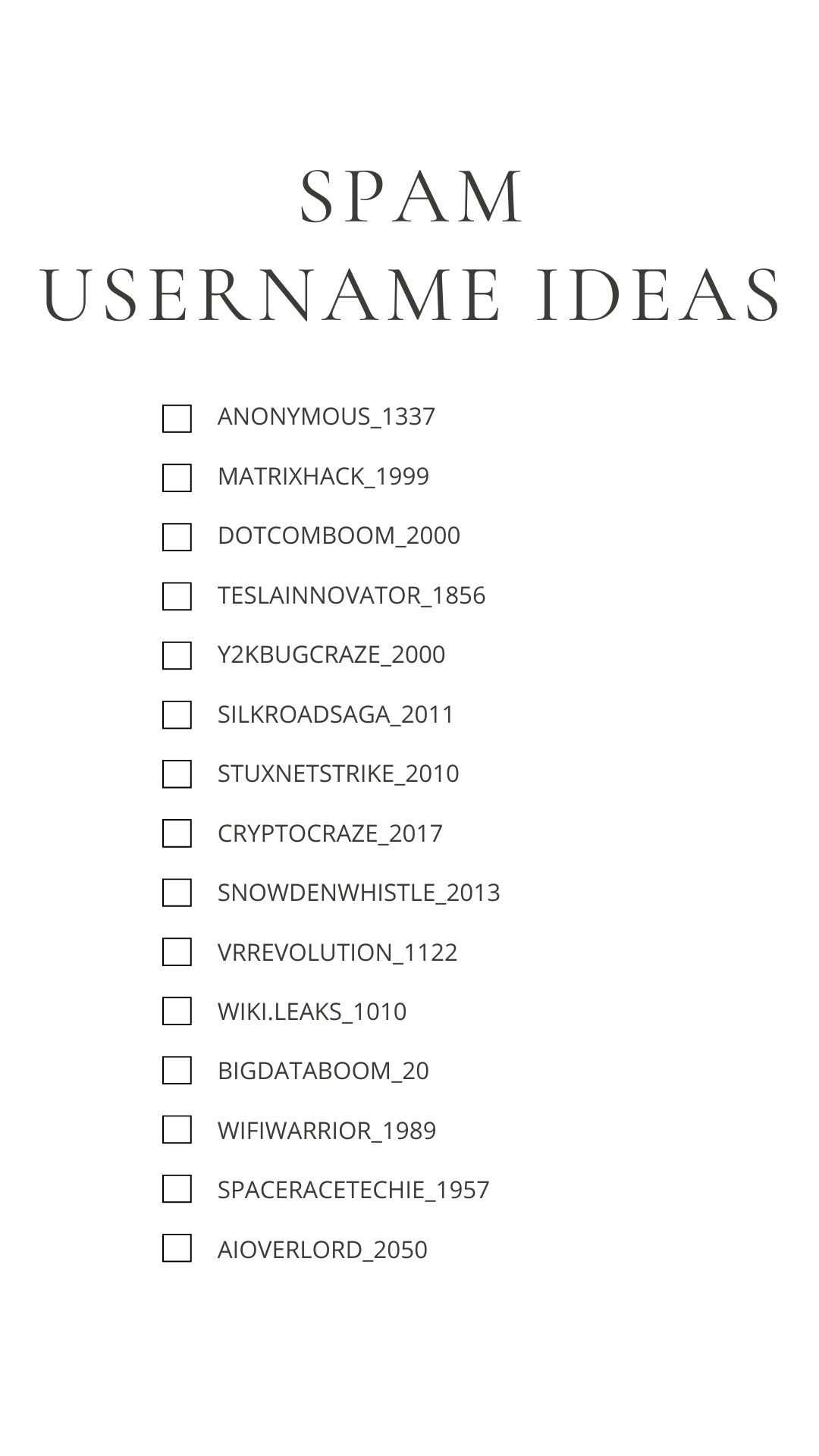 Printable List Of SPAM Username Ideas [PDF Included] - Printables Hub