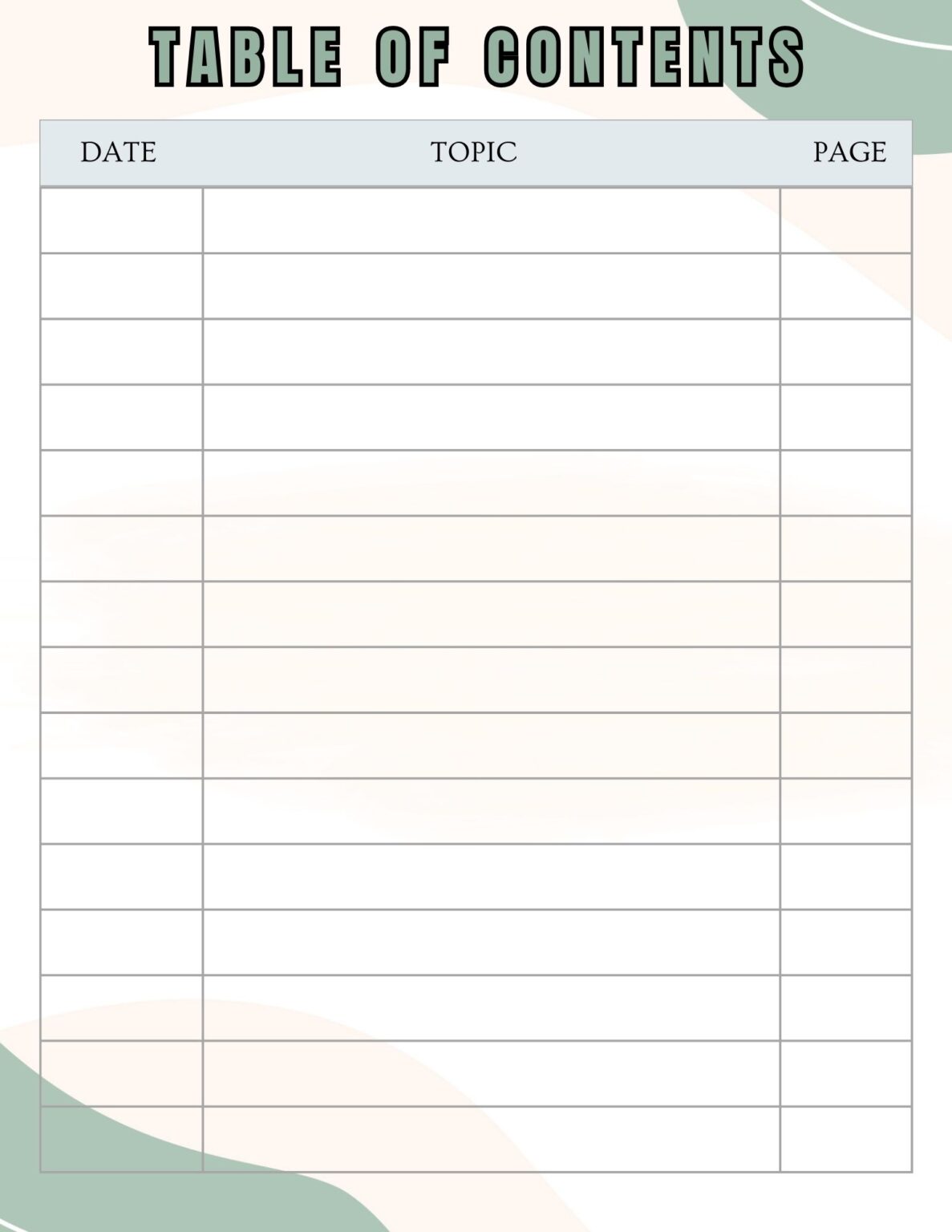 Free Printable Blank Table Of Contents Templates [PDF Included ...