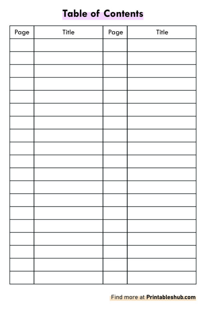 Free Printable Blank Table Of Contents Templates [PDF Included ...