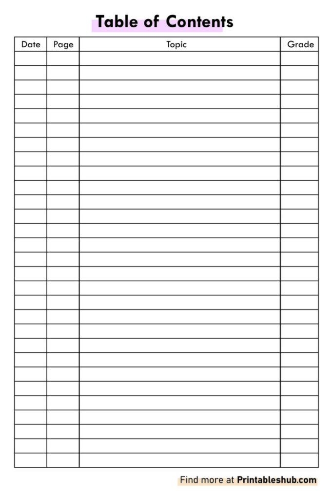 Free Printable Blank Table Of Contents Templates [PDF Included ...