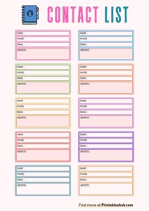 Free Printable Contact List Templates [PDF Included] - Printables Hub
